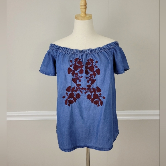Blue Rain | Tops | Blue Rain Off The Shoulder Embroidered Top | Poshmark